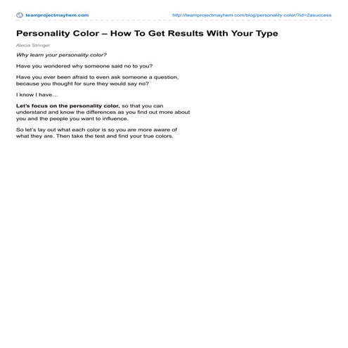 Personality Color – How To Get Results With Your Type | PDF