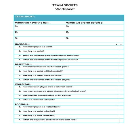 Team sports worksheet | DOC