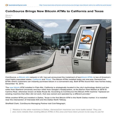 COINSOURCE BRINGS NEW BITCOIN ATMS TO CALIFORNIA AND TEXAS | PDF