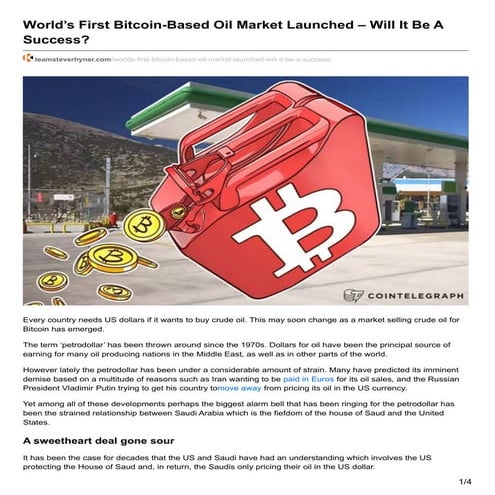 WORLD’S FIRST BITCOIN-BASED OIL MARKET LAUNCHED – WILL IT BE A SUCCESS ...
