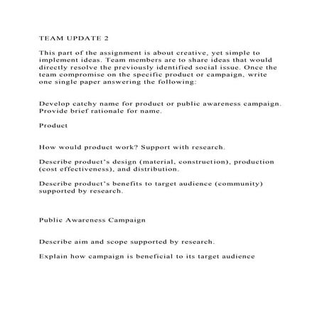 TEAM UPDATE 2This part of the assignment is about creative, yet .docx