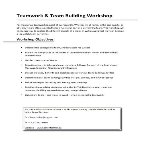 Teamwork and team building workshop | PDF
