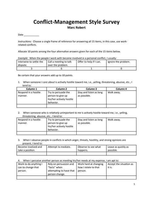 Self Assessment Test for Conflict Management | PDF