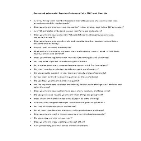 Teamwork values with TCF and diversity.docx