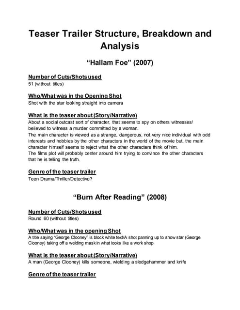 Shot by Shot Analysis | DOCX