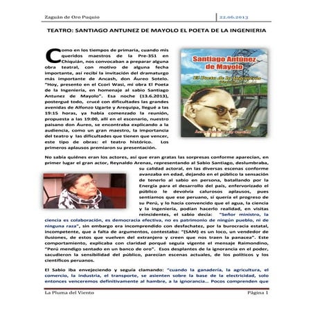 TEATRO - SANTIAGO ANTUNEZ DE MAYOLO EL POETA DE LA INGENIERIA | PDF