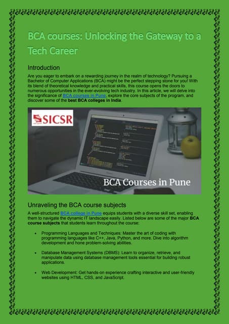 BCA: Bridging Knowledge and Tech nology | PPT