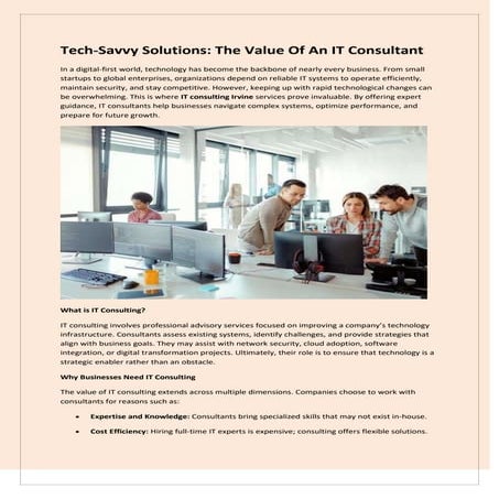 Tech-Savvy Solutions: The Value Of An IT Consultant | PDF