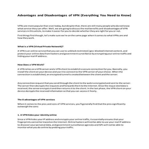 Advantages and Disadvantages of VPN (Everything You Need to Know) | PDF