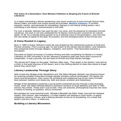 How Mohsen Fallahian Is Shaping the Future of Emirati Literature | DOCX