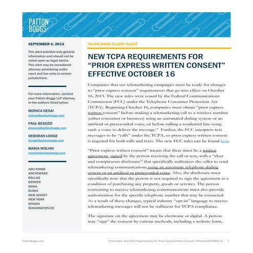 New TCPA Requirements for "Prior Express Written Consent" Effective ...