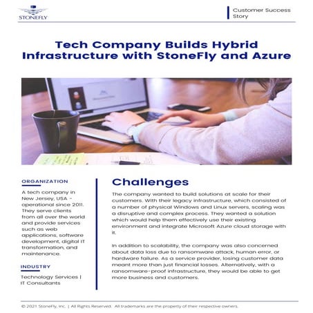 Tech Company Builds Hybrid Infrastructure with StoneFly and Azure | PDF | Cloud Computing | Internet