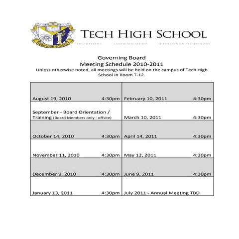 Governance Board Meeting Schedule | PDF