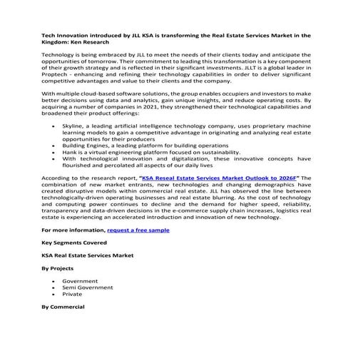 Tech Innovation introduced by JLL KSA is transforming the Real Estate ...