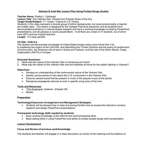 Tech Lesson (Audio) Protest Songs Vietnam | DOC