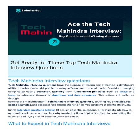 Tech Mahindra Interview Questions By ScholarHat | PDF