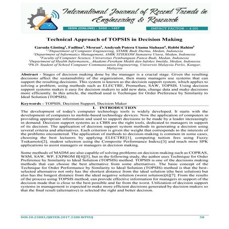 Technical Approach of TOPSIS in Decision Making | PDF | Computer ...