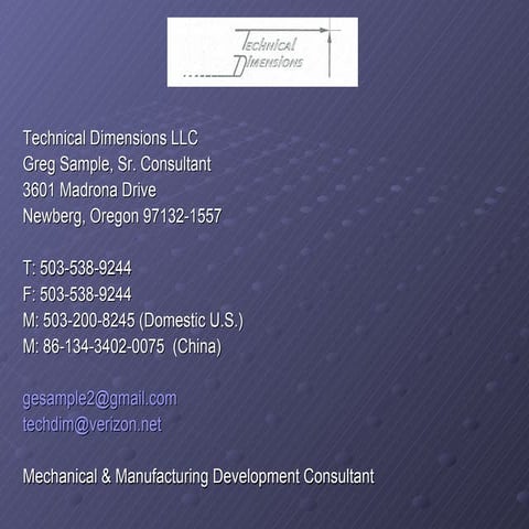 Technical Dimensions LLC | PPT | Manufacturing Industry | Industries