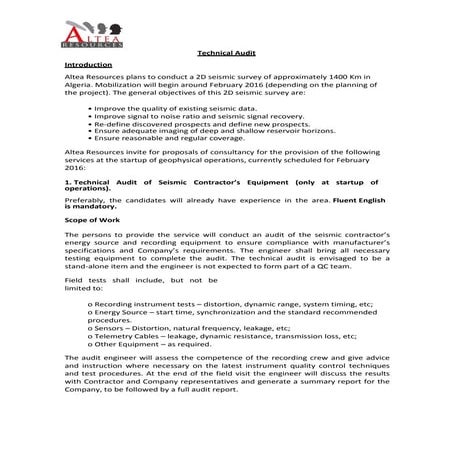 Technical audit- Position Available | PDF