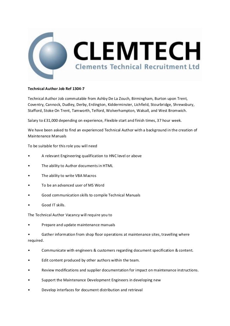 Technical Author Job Ref 1304 7 Technical Author Job Ref 1304 7