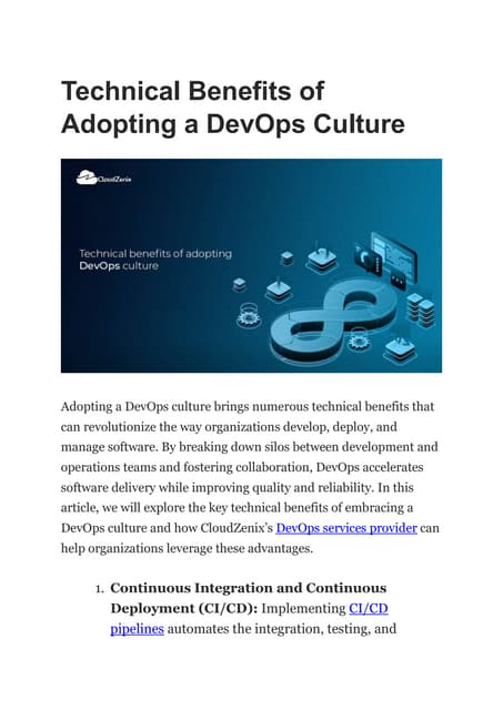Technical Benefits of Adopting a DevOps Culture | PDF Technical Benefits of Adopting a DevOps Culture | PDF