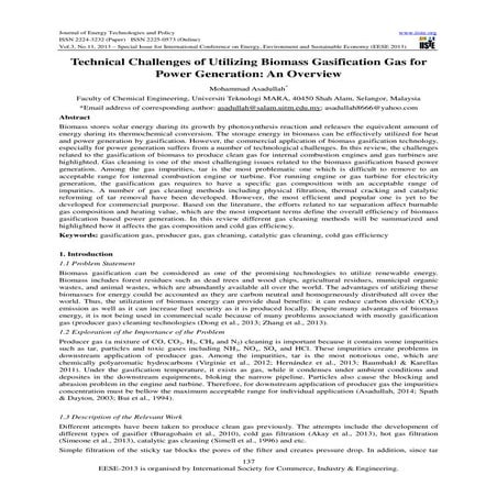 Technical challenges of utilizing biomass gasification gas for power generation | PDF