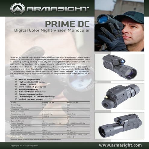 Technical data ARMASIGHT PRIME DC Series NV Monocular | Optics Trade | PDF