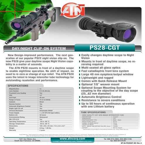 Technical data ATN PS28-HPT - Optics Trade | PDF
