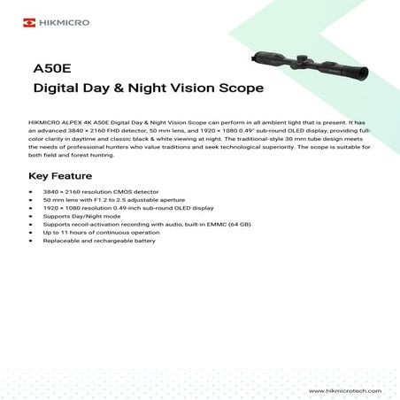 Technical Data | Hikmicro Alpex 4K | Optics Trade | PDF