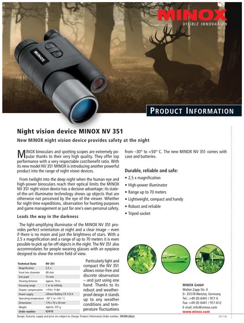 Technical data MINOX NVD mini | Optics Trade | PDF