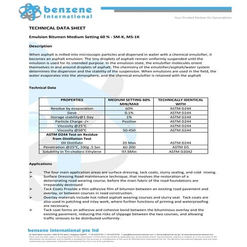 Technical data sheet bitumen emulsion ms 60% | PDF