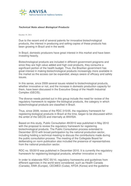 Registration of Biologics and Biosimilars in Brazil | PDF