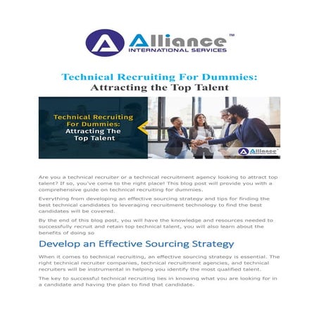 Technical Recruiting For Dummies: Attracting The Top Talent | PDF