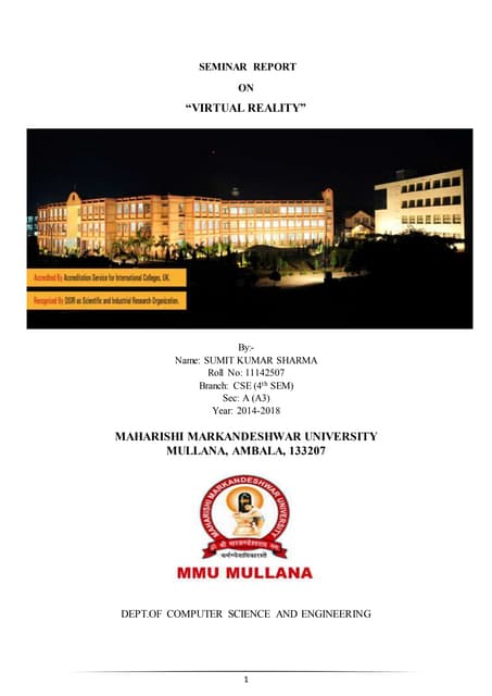 Seminar report on augmented and virtual reality | PDF | Virtual Reality ...
