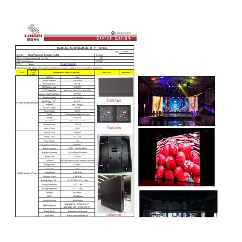 Technical specifications of p4 indoor led screen | PPT