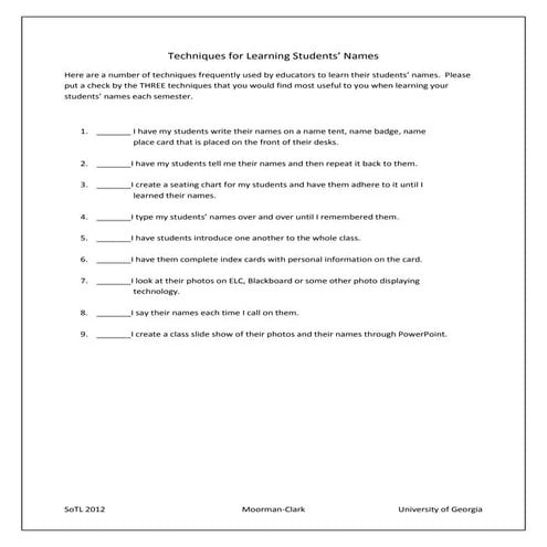Techniques for Learning Students' Names | PDF | Educational Assessment ...