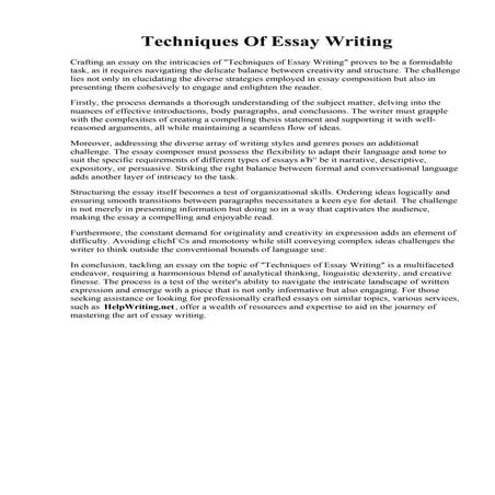 Techniques Of Essay Writing. Great Techniques For Quick and Sensible ...