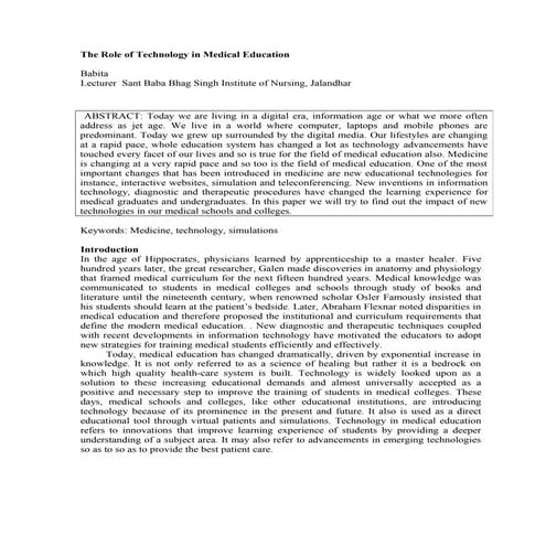 Technology and medical education | PDF