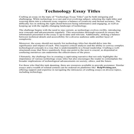 Technology Essay Titles. technology essay example resume cover letter ...