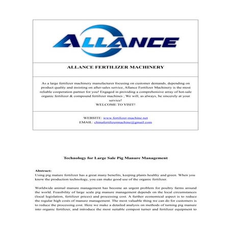 Swine/Pig Waste Management and Recycling, Pig Manure Fertilizer | PDF