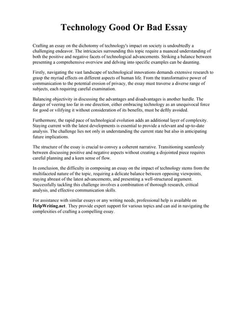 Technology Pros And Cons Essay. Bauder College | PDF | Technology & Computing