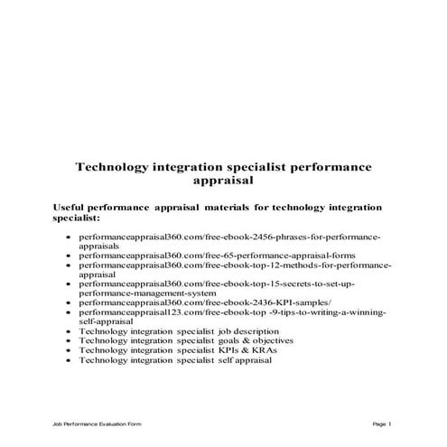Technology integration specialist performance appraisal | DOCX