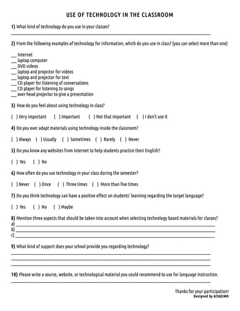 Technology Survey for Parents and Students | DOC