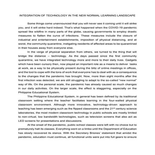 Technology in the new normal learning landscape | PDF