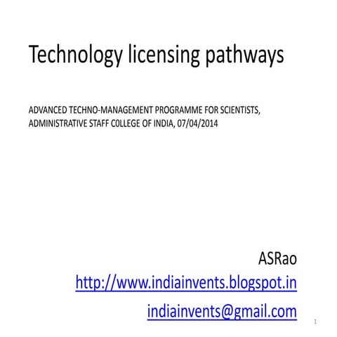 Technology licensing pathways in knowledge economy | PPT