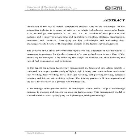 Technology management in automotive industry | PDF