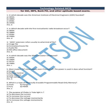 Technology MCQ Computer Tech Related Questions | PDF