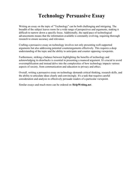 Essay Writing On Technology. Mount Marty University | PDF