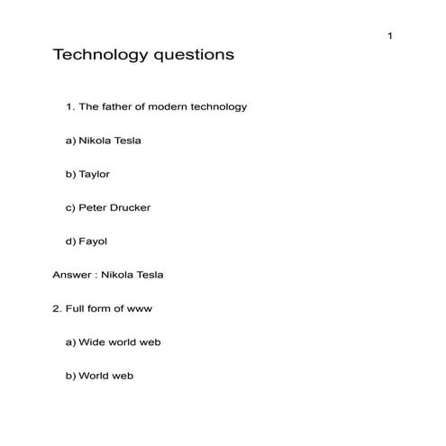 Technology questions .pdf | Internet | Computing