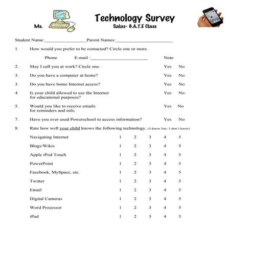 Technology Survey for Parents and Students | DOC